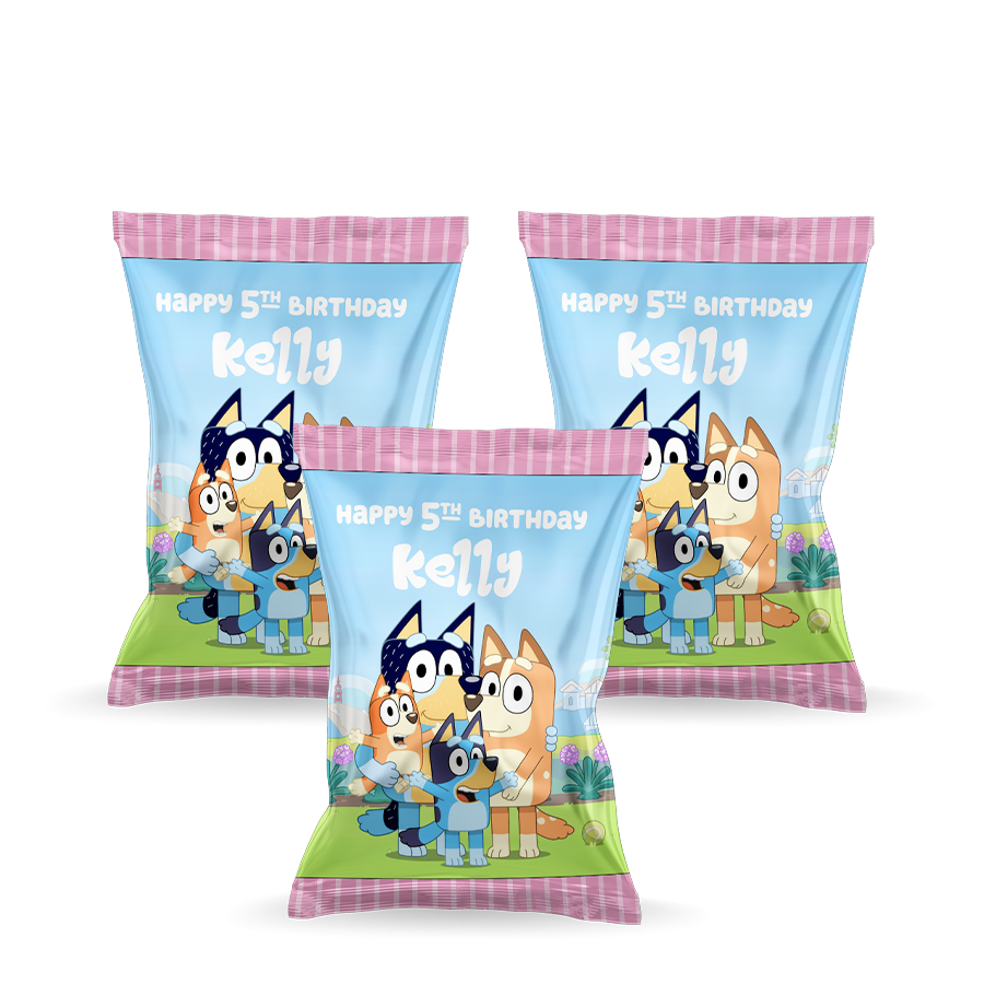 Gepersonaliseerde Pastel Bluey popcorn traktatie uitdeelzakjes – GOXXO