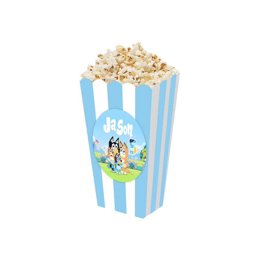 Gepersonaliseerde Bluey traktatie popcorn bakjes voor kinderfeestjes ...